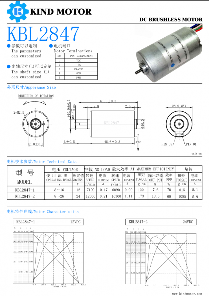 100g Micro DC Brushless Motor Electric Motor BL2847 Model